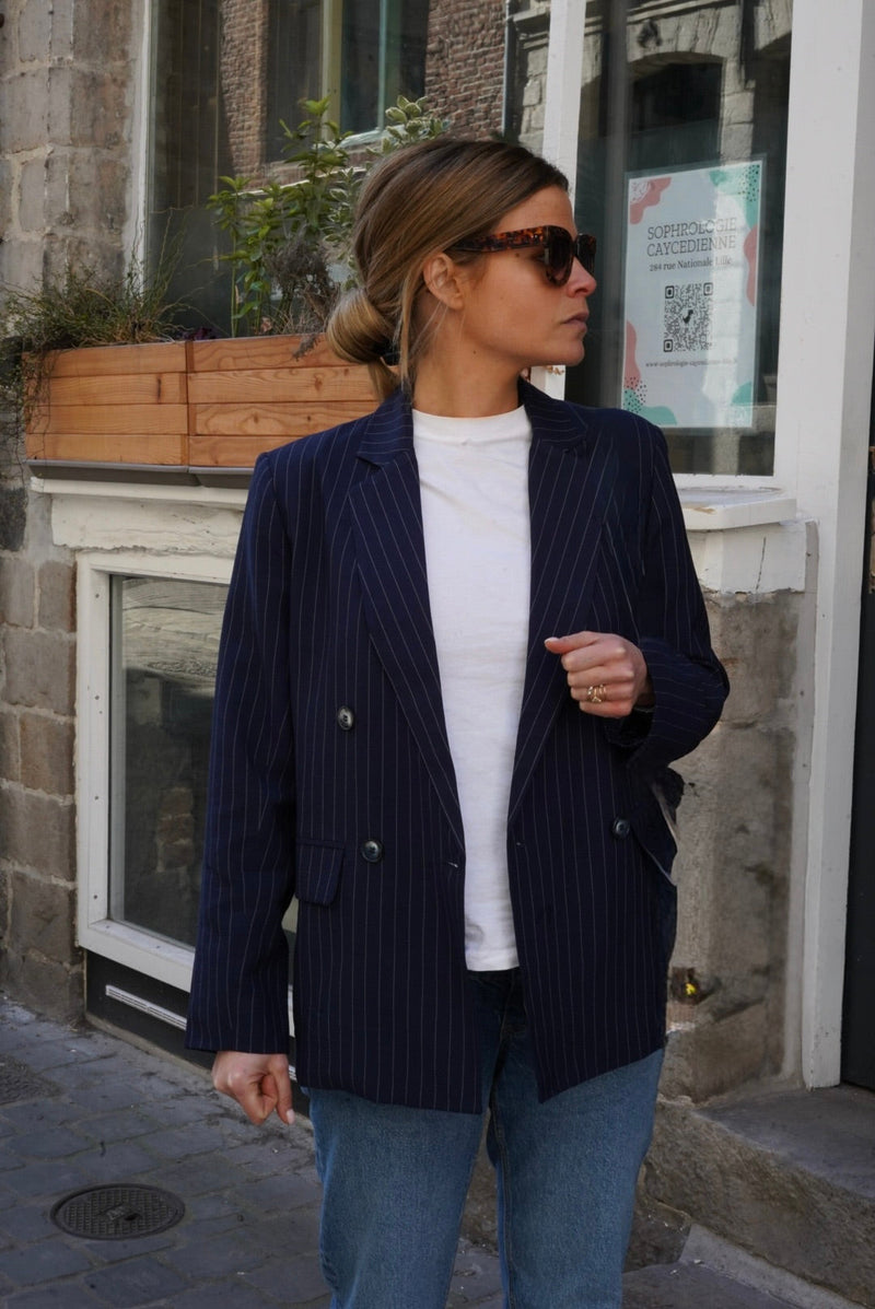 Blazer Valentin rayé marine | The Bradery